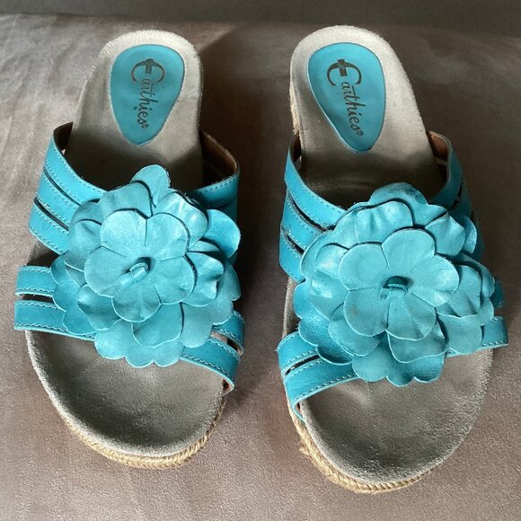 Earthies | Shoes | Earthies Womens Sandals 6 B Teal Floral Flower ...